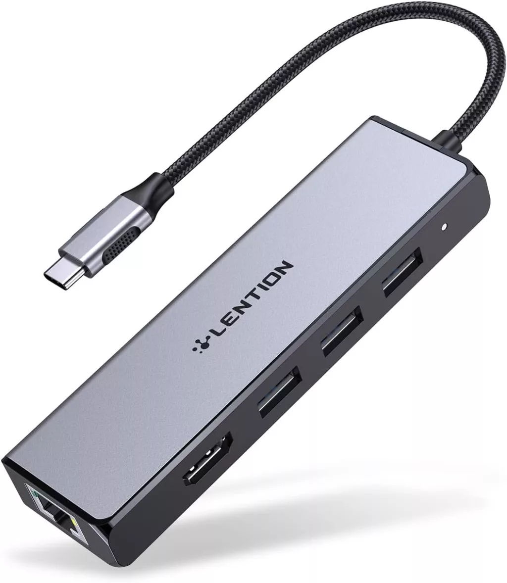 LENTION USB C Hub 5-in-1 - 4K HDMI, Gigabit Ethernet, 3 USB