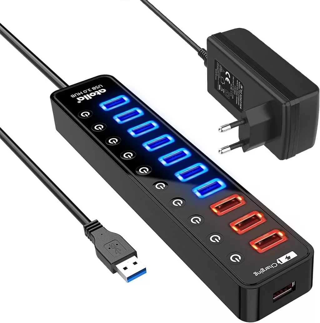 Hub USB 3.0 Atolla cu 11 porturi, distribuitor activ cu alim